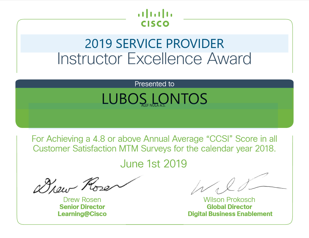 Cisco Instructor Excellence Award | ALEF NULA Cisco Instructor Excellence Award | ALEF NULA